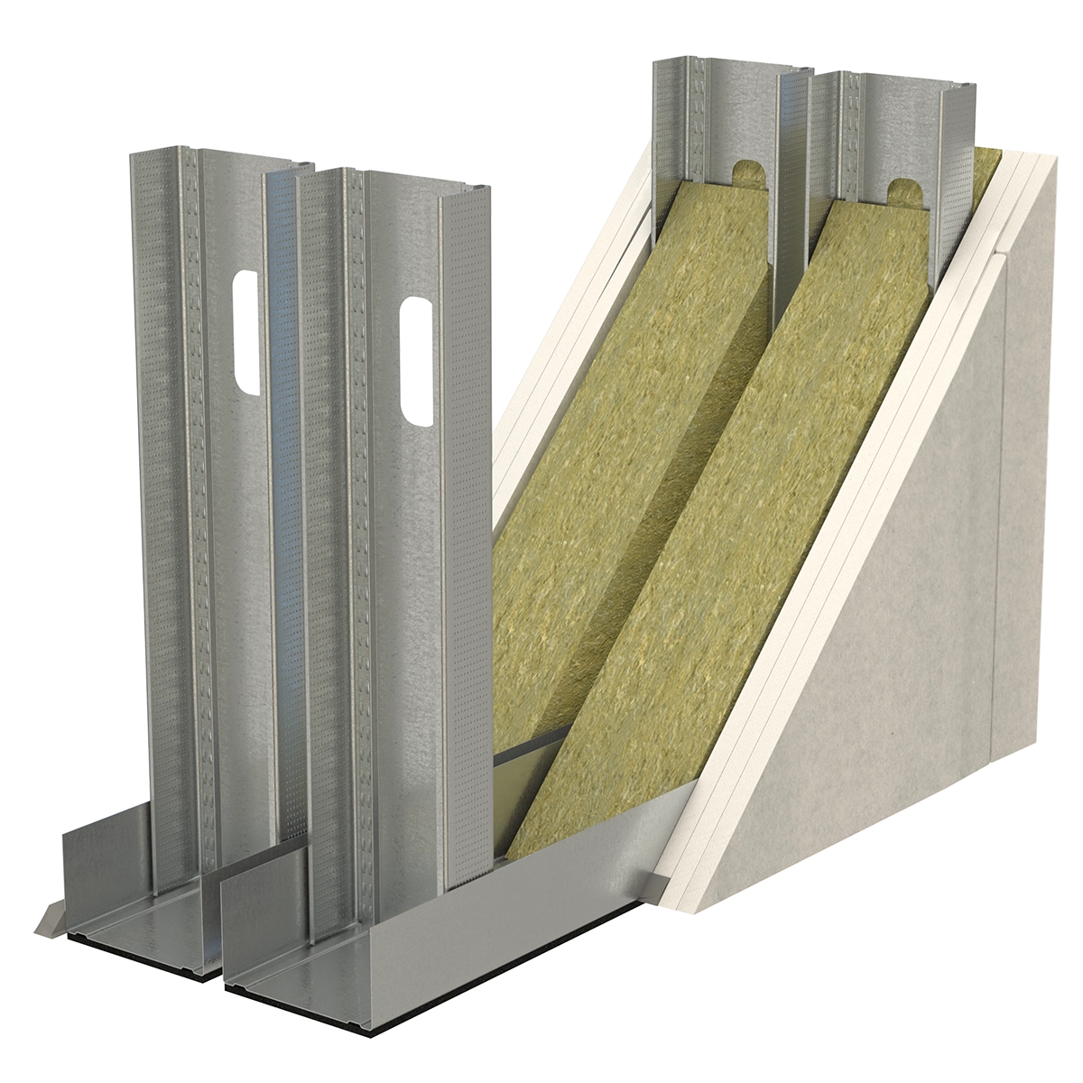 Prinsippdetaljer W115 › Doble vegger med tre platelag - Norgips