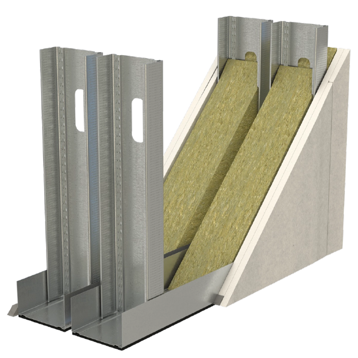 Prinsippdetaljer W115 › Doble vegger med to platelag - Norgips